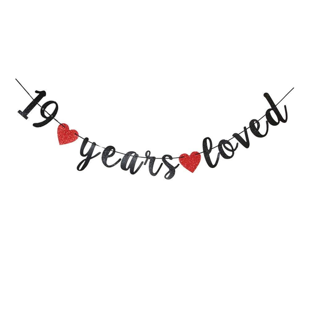 19 Years Loved Black Banner, 19th Birthday Party Bunting Sign, Happy ...