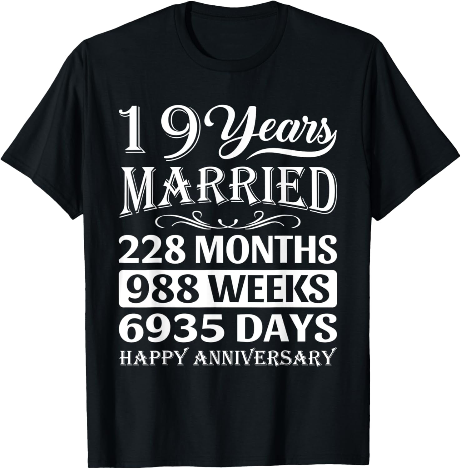 19 Years married - Happy 19th Wedding Anniversary T-Shirt100% cotton ...