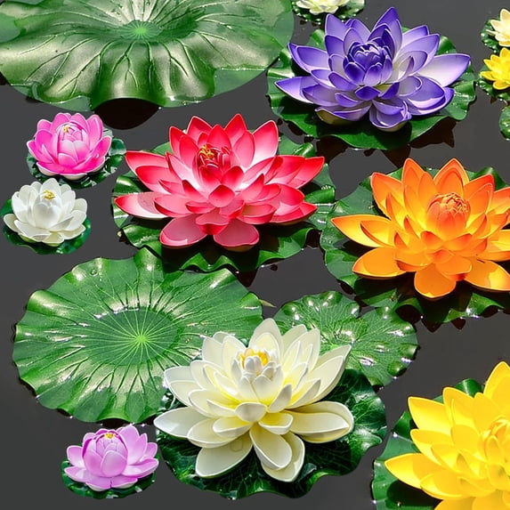19 count Floating Lotus and Lotus Leaves, Artificial Lotus Water Lilies ...
