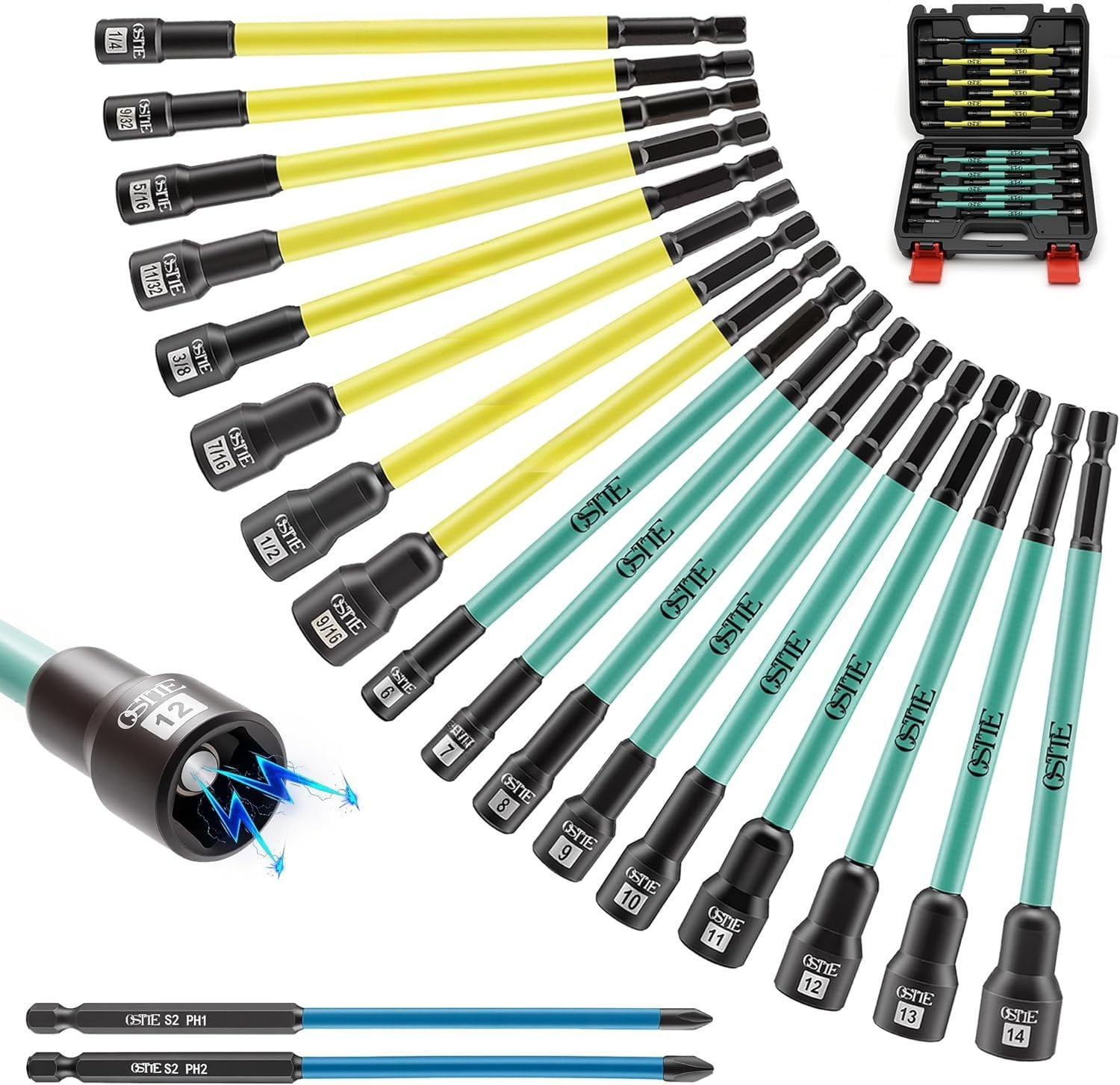 19 count Nut Driver Set, 6 Inch Extra Long Nut Driver Set for Impact ...