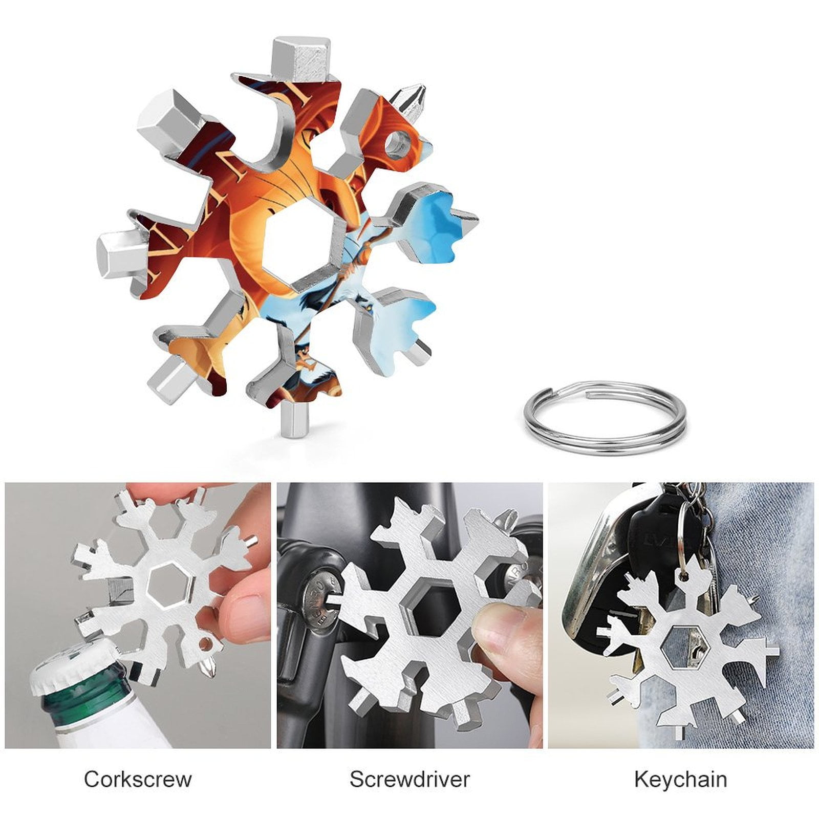 19-in-1 Snowflake Multi Tool, Bottle Opener/Flat Phillips Screwdriver Kit/Wrench, Camping Gear ...