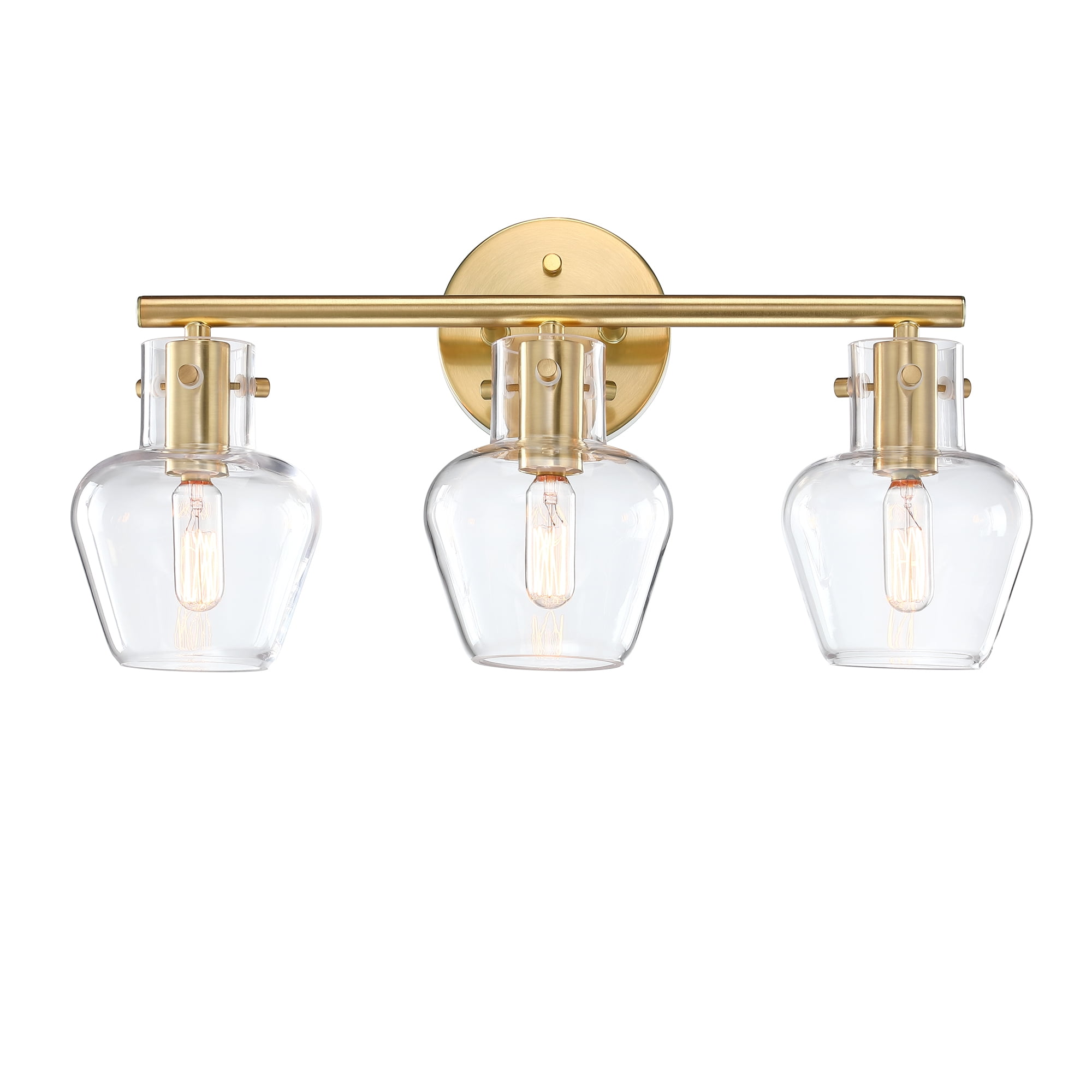 19 in. Brushed Gold 3 Light Bathroom Vanity Light Fixture with Clear ...