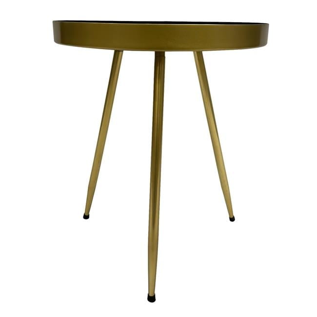 19 in. Enid Side End Table with Iron Brass Plating, Black Matte Top ...