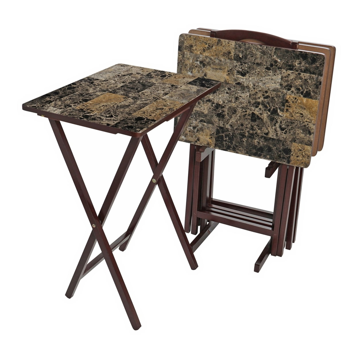 Pearington Brown Faux Marble Wood Folding Table Set - 19in L x 14.5in W ...