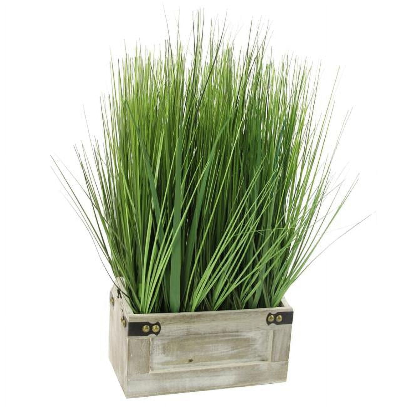 19 in. Tall Artificial Desktop Potted Grass with Wooden Planter, Green ...
