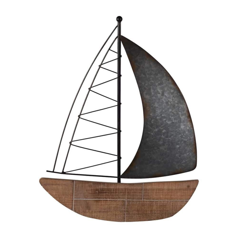 19 in. x 15 in. Brown Coastal Nautical Sailboat Metal Work Wall Art ...