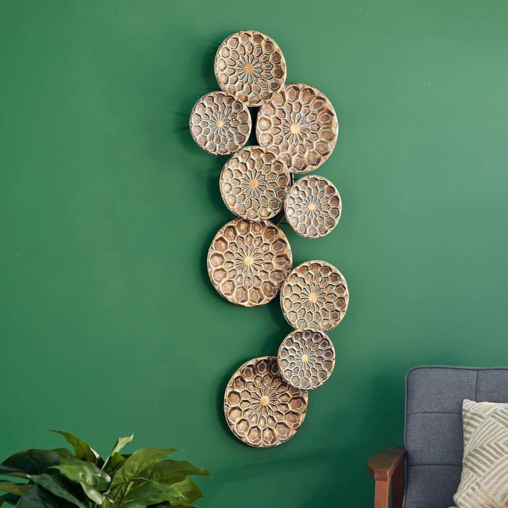 19 in. x 50 in. Metal Gold Plate Wall Decor with Embossed Design ...