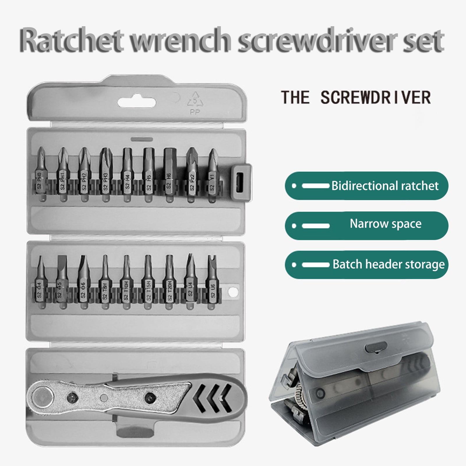 19 in1 Ratchet Screwdriver Set, 1/4 Ultra Low Profile Mini Ratchet ...