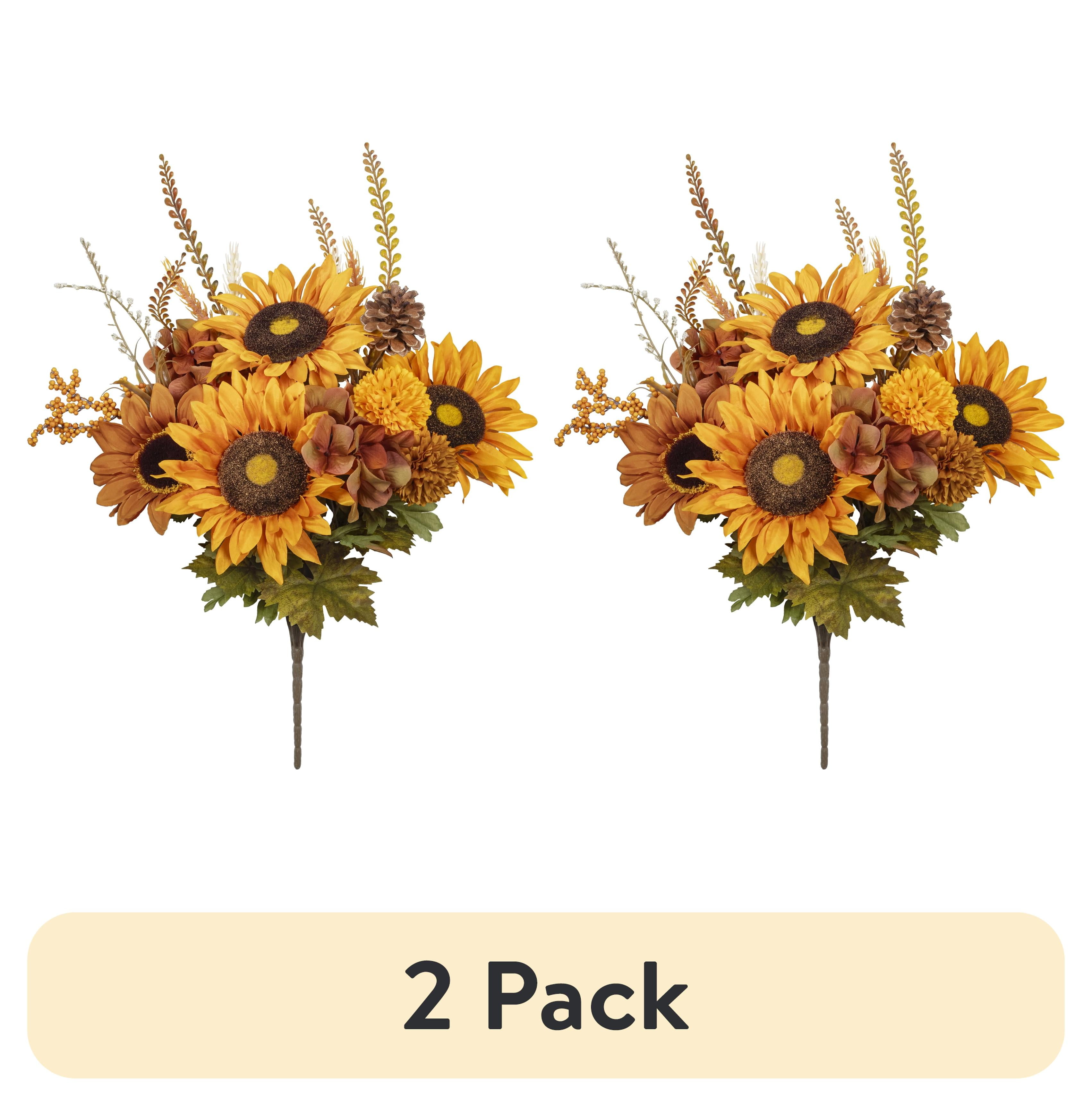 (2 pack) 19-inch Artificial Silk Yellow Sunflower & Hydrangea Mixed ...