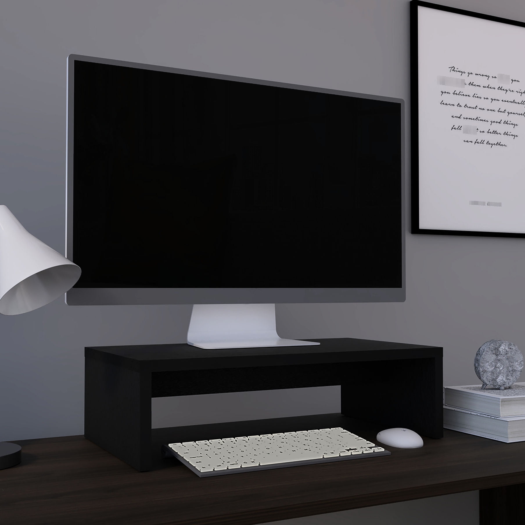 19-inch Black Monitor Stand - Promote Good Posture - Office Setup for ...