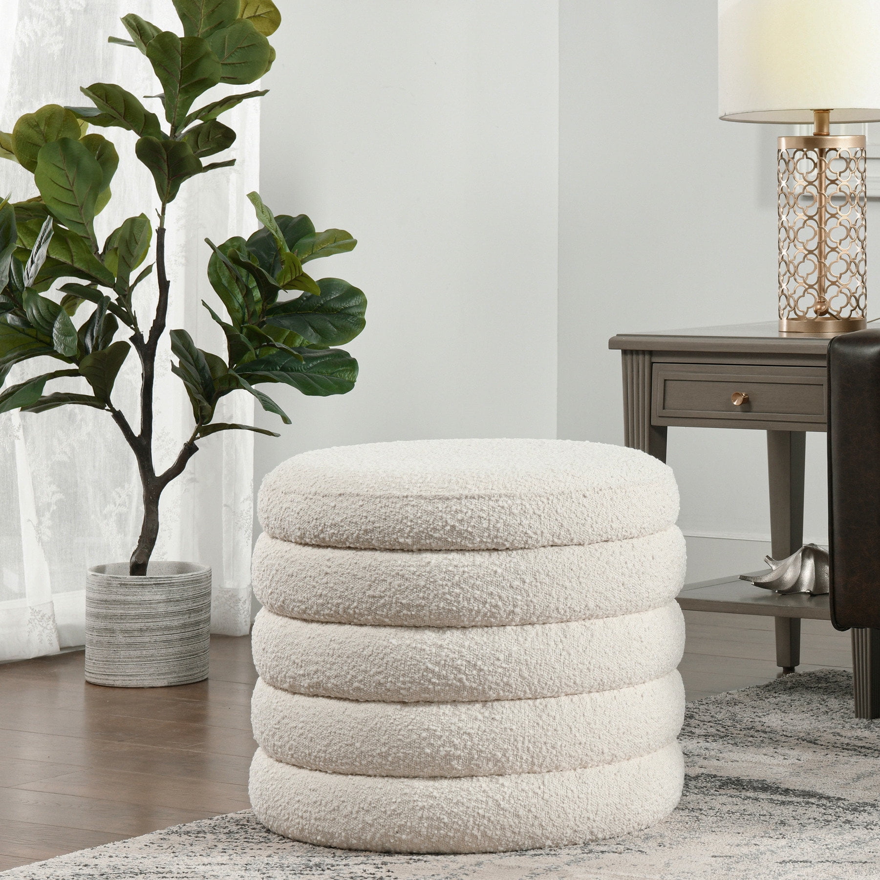 19 - inch Oversized Boucle Ottoman / Anti - Sliding & Storage Function ...
