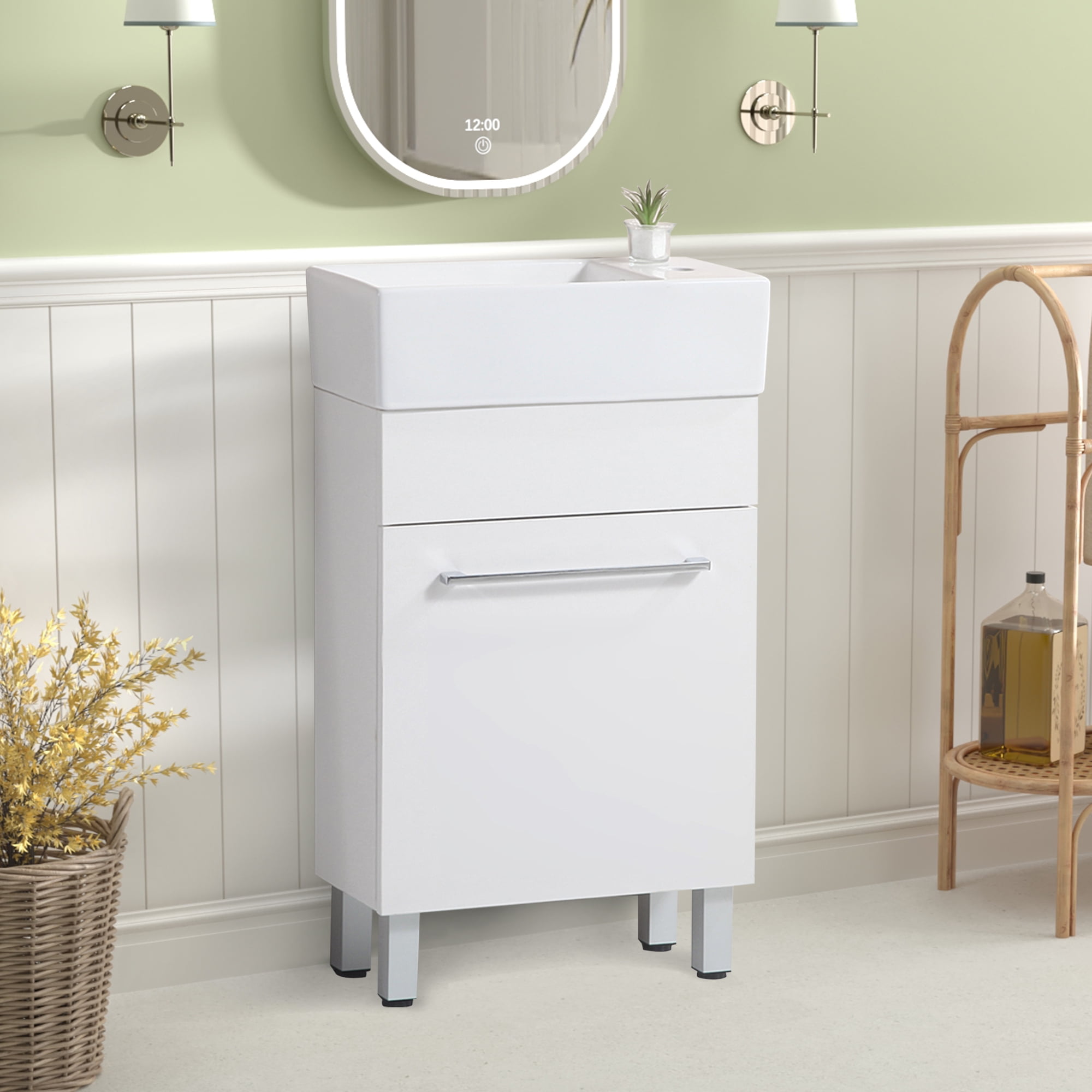 KYLE & KAY 19-inch Small Bathroom Vanity with Sink,, Pre-Assembled Wall-Mounted Cabinet with ...