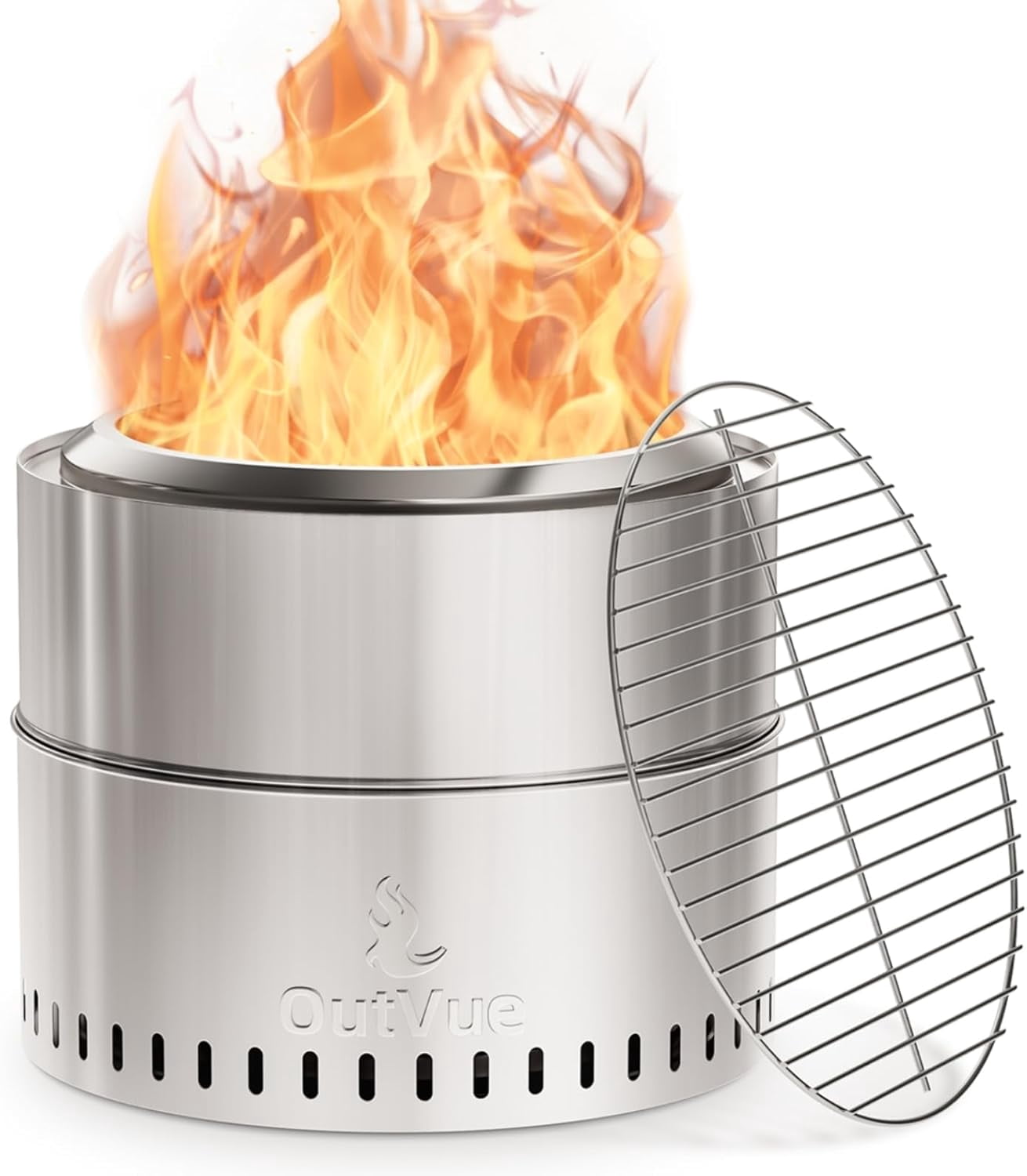 19 inch Stainless Steel Smokeless Fire Pit with Grill, Outdoor ...