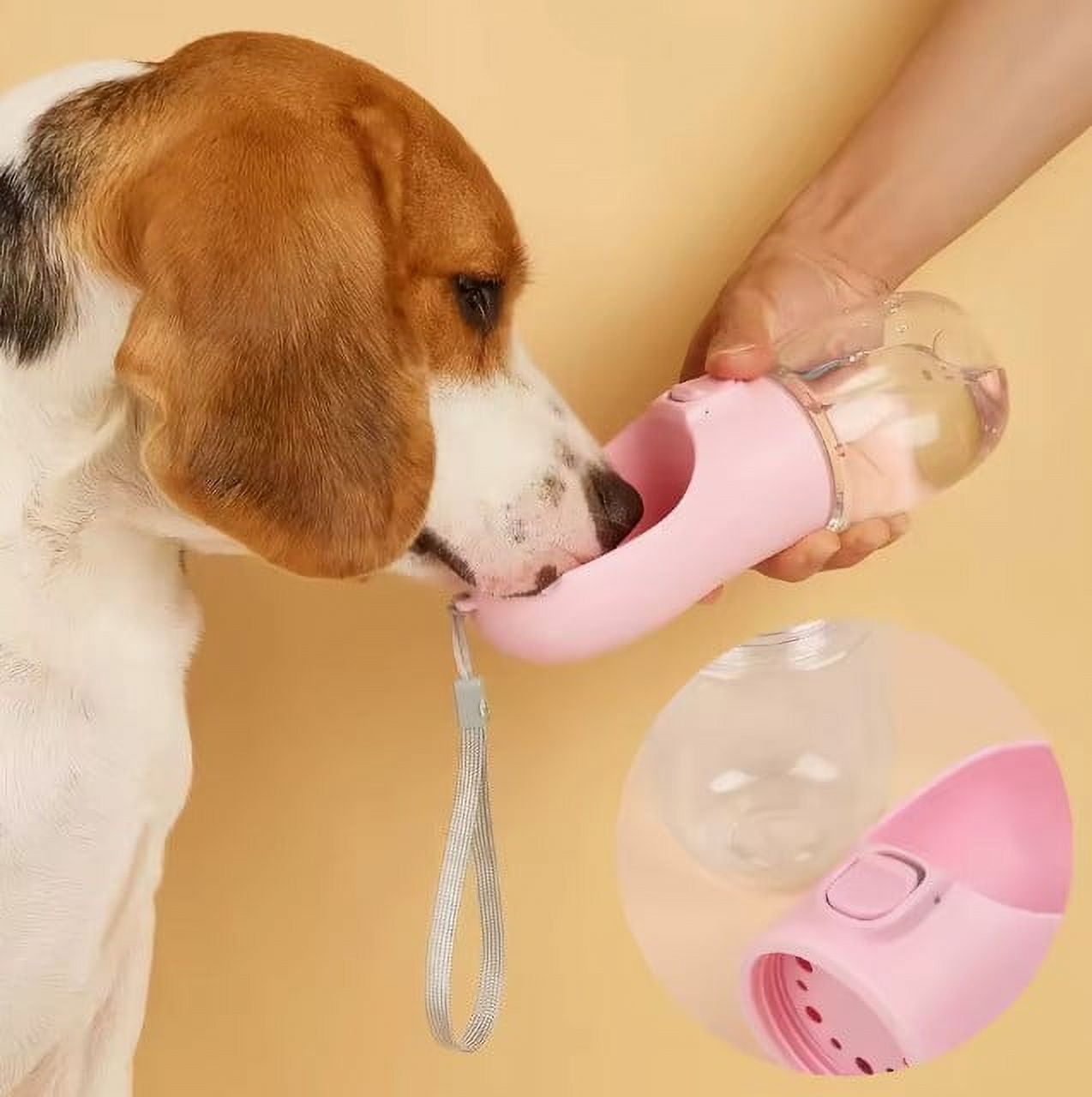 19 oz Pink Portable Dog Water Bottle with Bowl Leakproof Pet on the Go ...