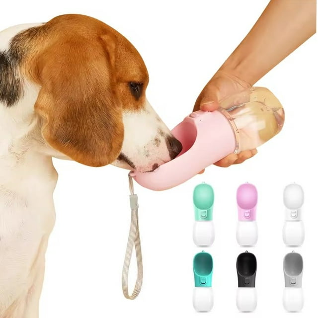 19 oz White Portable Dog Water Bottle with Bowl Leakproof on the Go ...