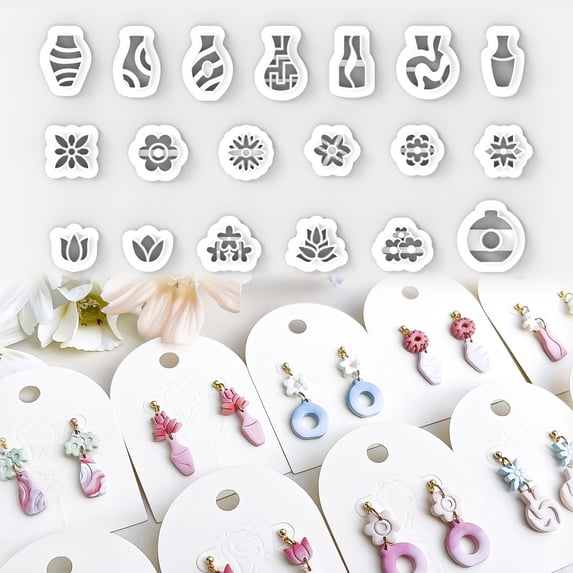 19 pieces vase flower clay molds, vase clay cutting tools, ceramic ...