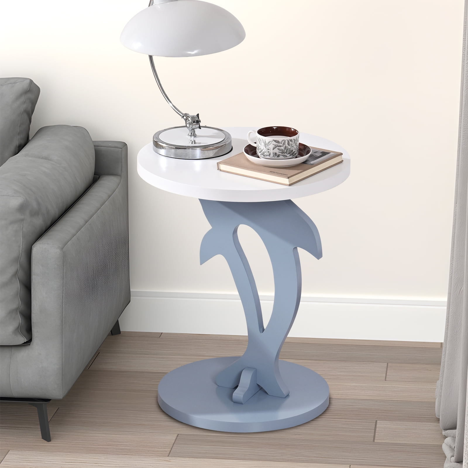 19"wide Uniquely Shaped Dolphin End Table, Blue and White Rustic Style ...
