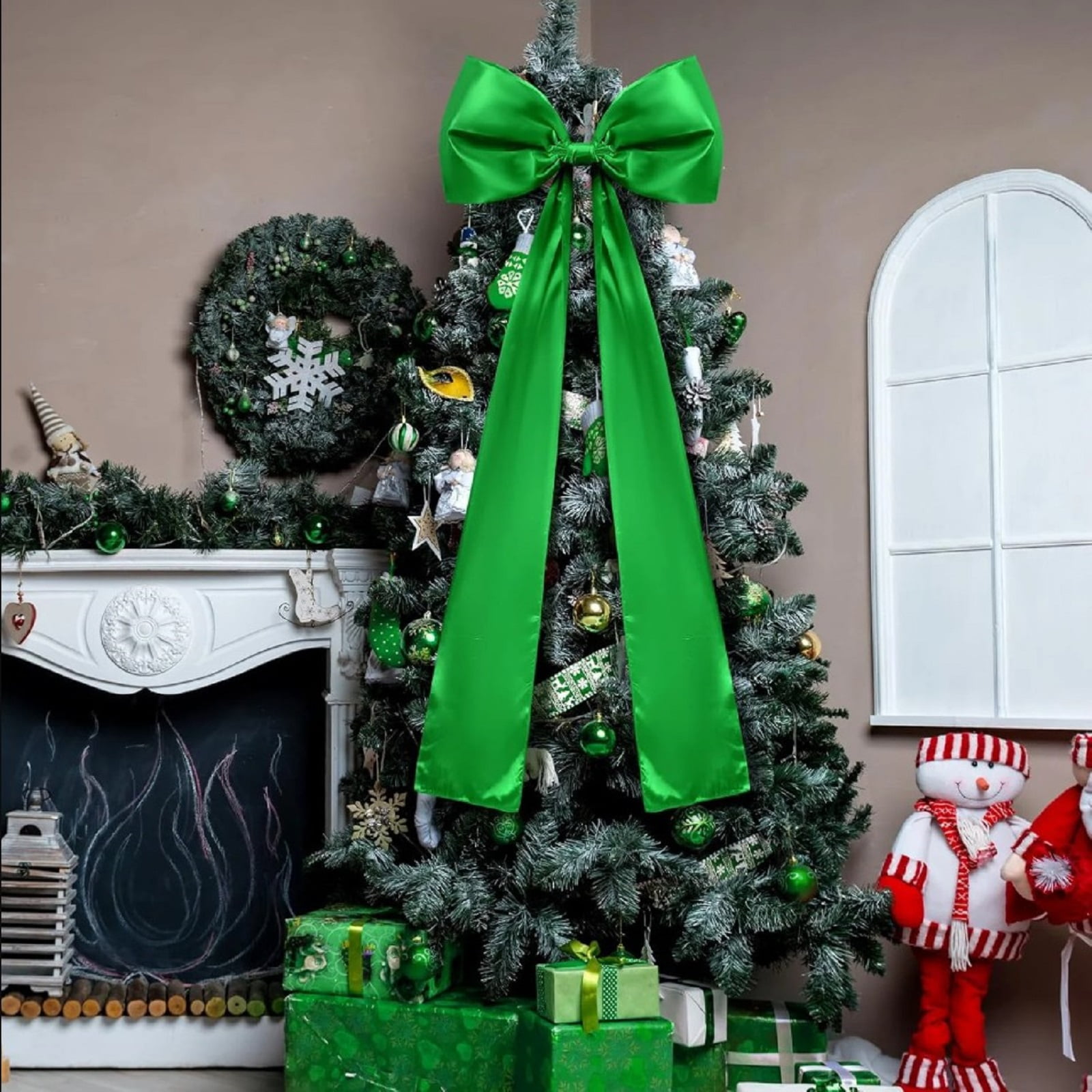 19 x 51 Inches Extra Large Green Christmas Satin Bows Christmas Tree ...