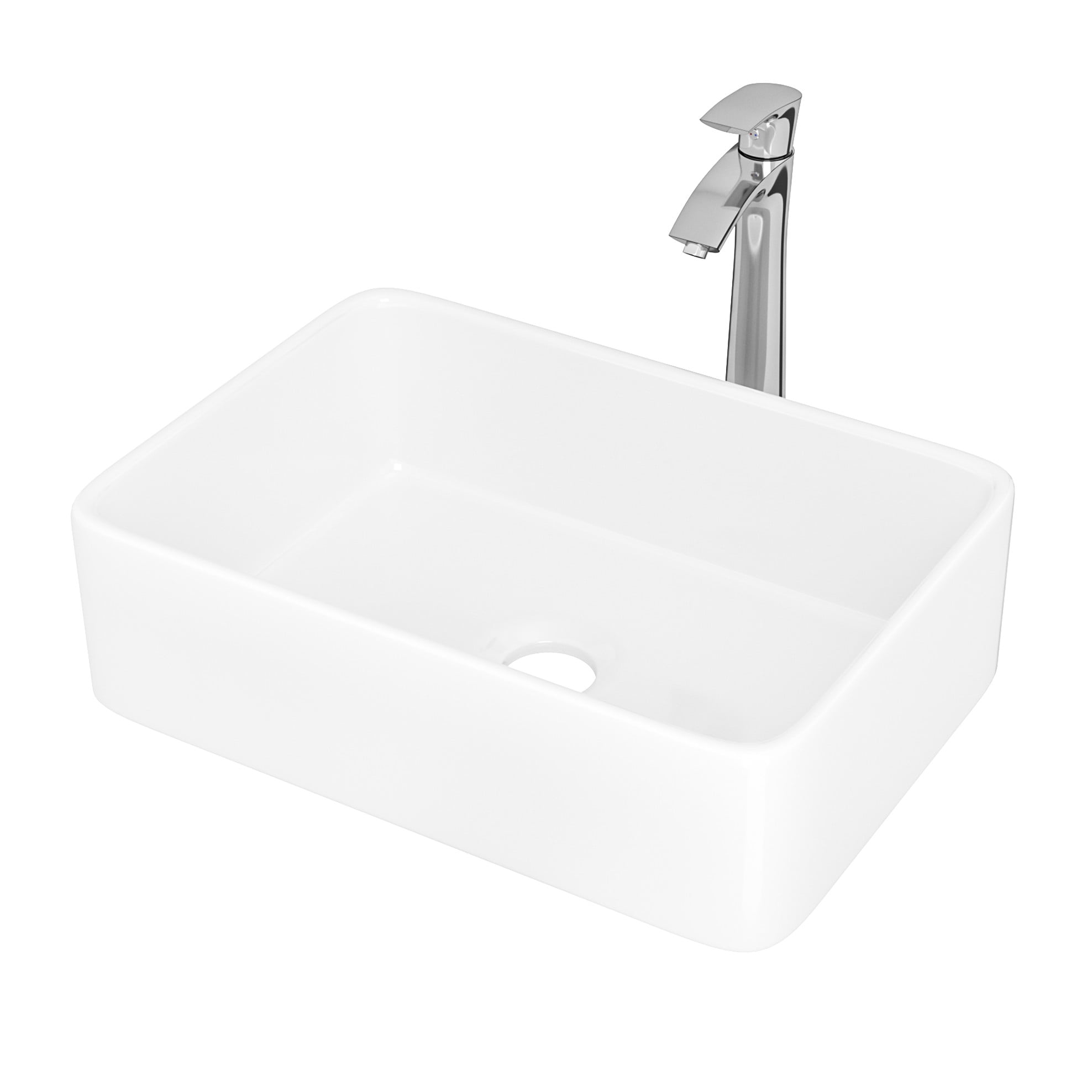 19"x15" Bathroom Sink And Faucet - White Ceramic Vessel Vanity Basin ...