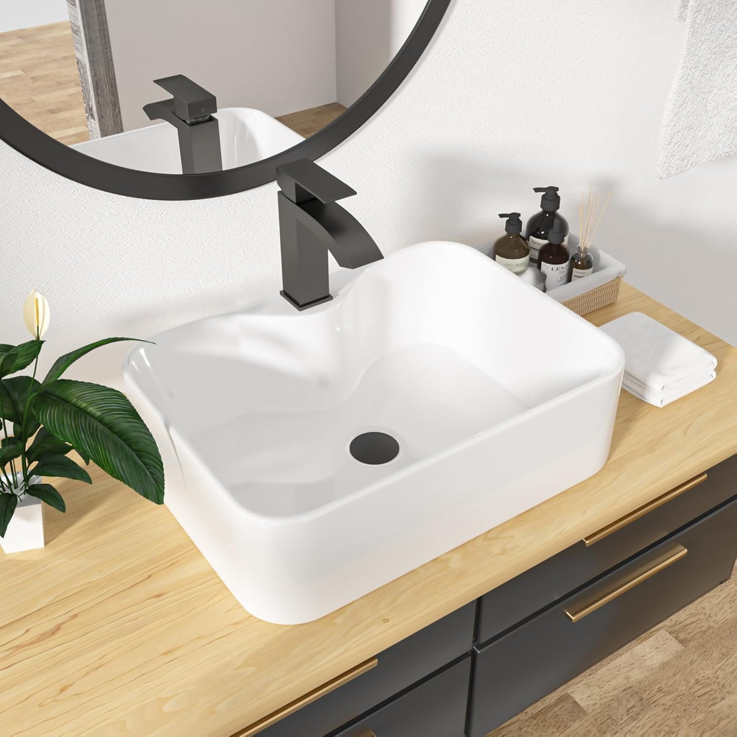 19"x15" Rectangle Porcelain Ceramic White Bathroom Vessel Sink with ...