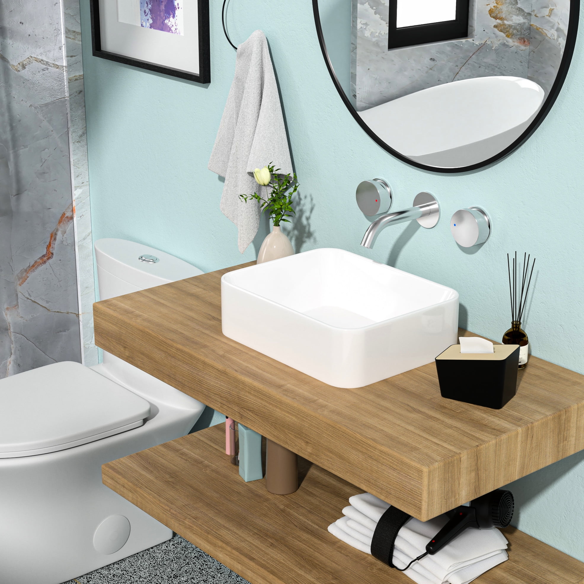 19"x15" Rectangular Ceramic Bathroom Vessel Sink - Beautiful Arc Design ...