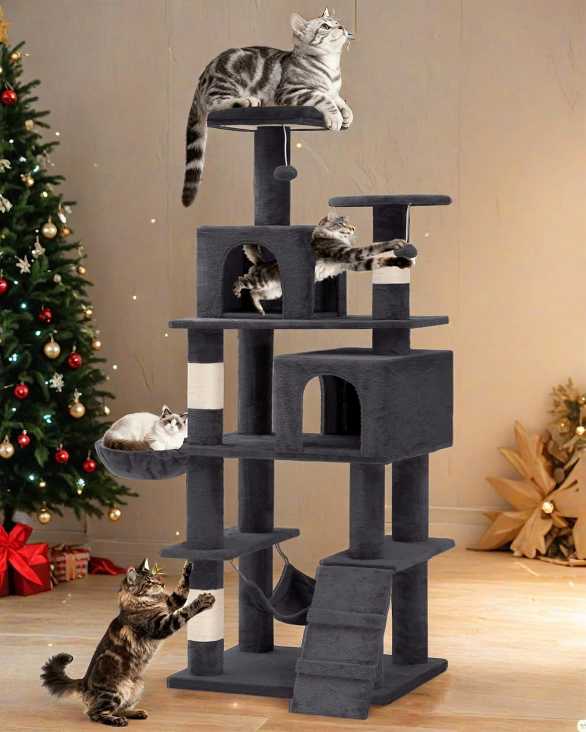 190.5 cm Tall Heavy Duty Cat Trees for Large Cats, Sturdy 75inch Maine ...
