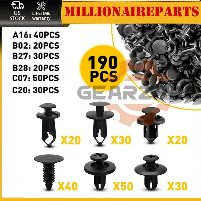 (190)Black Car Body Fastener Plastic Trim Clips Push Rivets Auto Panel ...