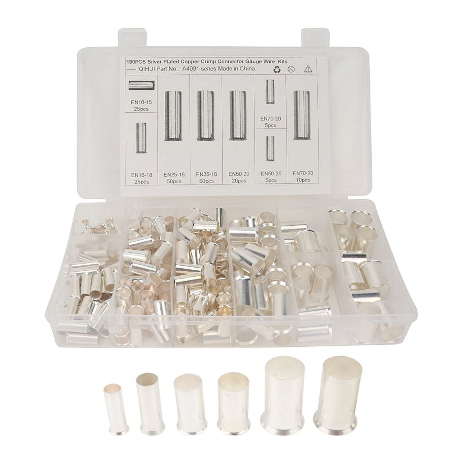 190 Pcs (AWG 8 6 4 2 1 2/0) 2/0-8 Gauge Wire Ferrules Kits Plated ...