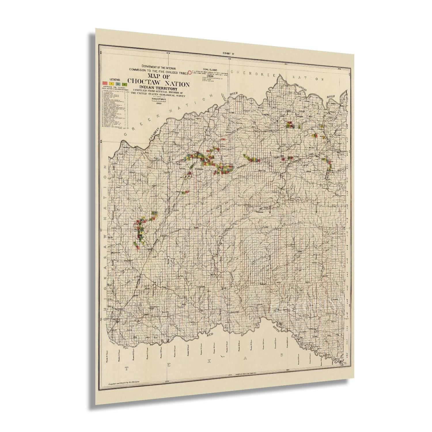 1900 Choctaw Nation Indian Territory Map - Vintage Map of Choctaw ...