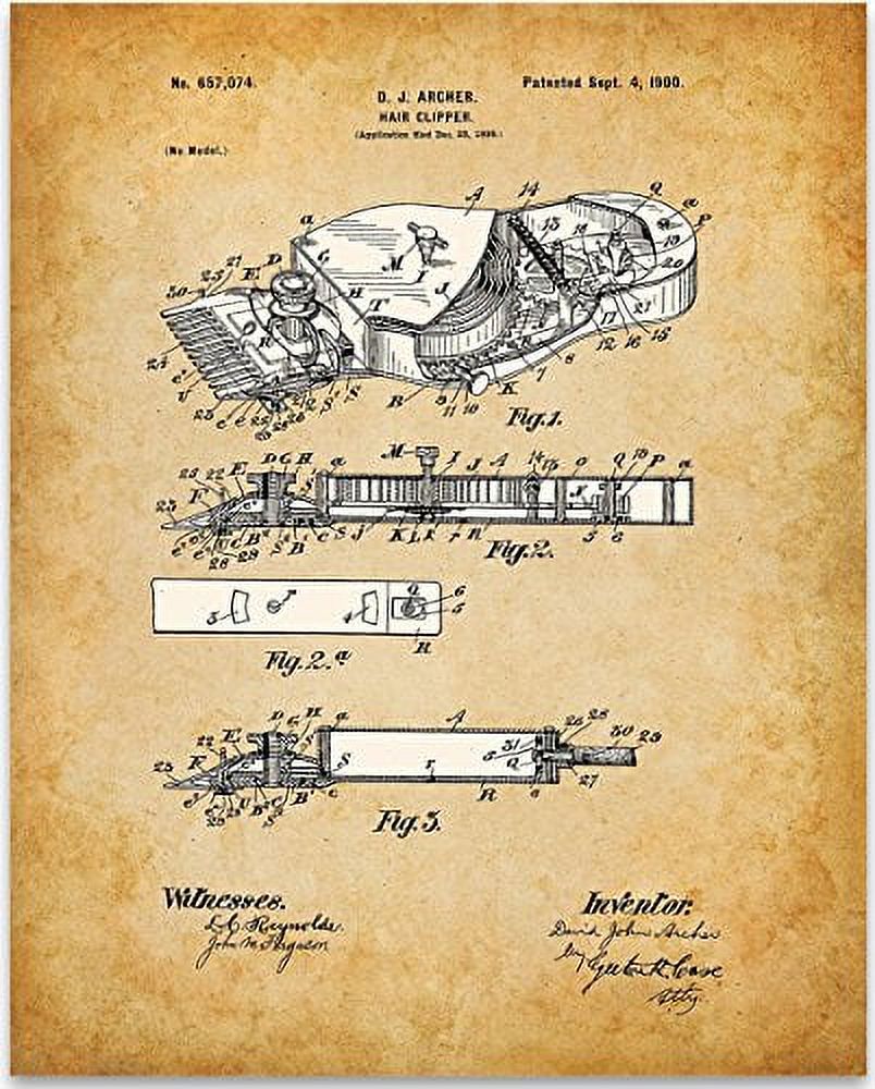 1900 Hair Clippers Patent - 11x14 Unframed Patent Print - Great ...
