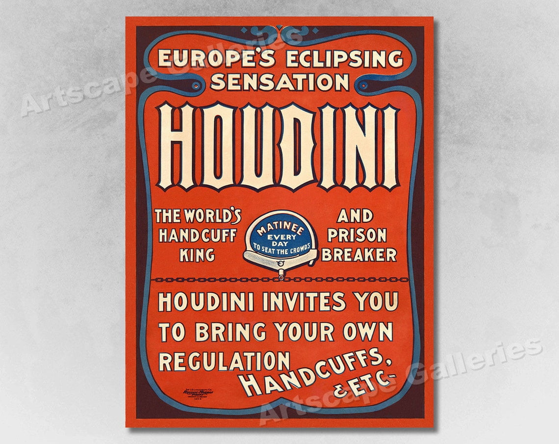 1900 Houdini s Sensation Vintage Style Magic Show, Unframed Poster ...