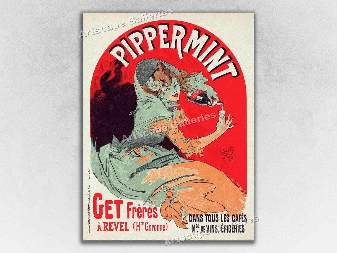 1900 Pippermint Vintage Liquor Ad French Art Nouveau Art, Unframed ...