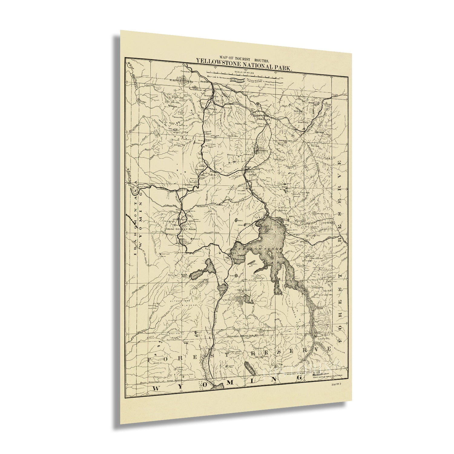 1900 Yellowstone National Park Map of the Tourist Routes Poster ...