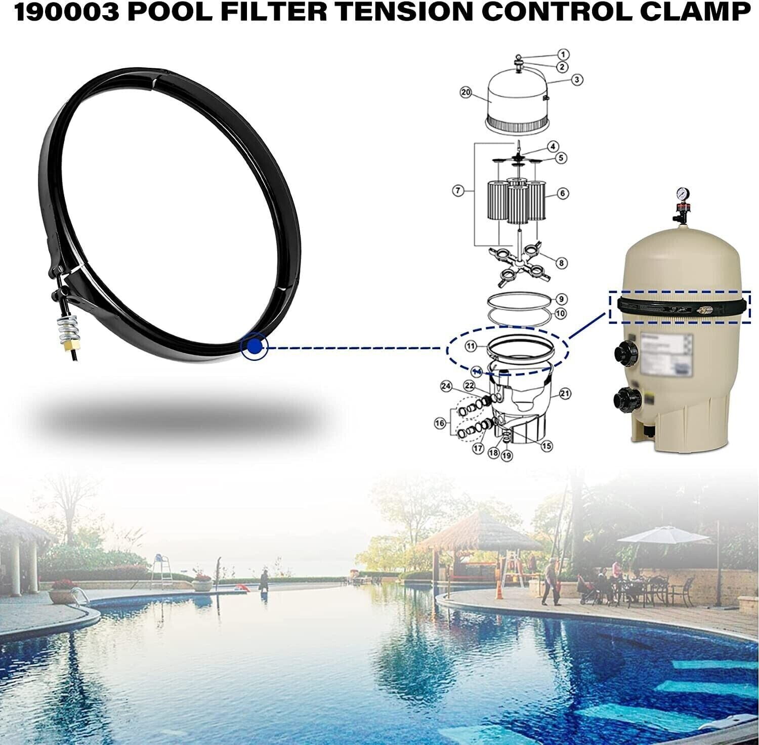 190003 Filter Tank Clamp Kit - Pool Filter Replacement with Tension ...