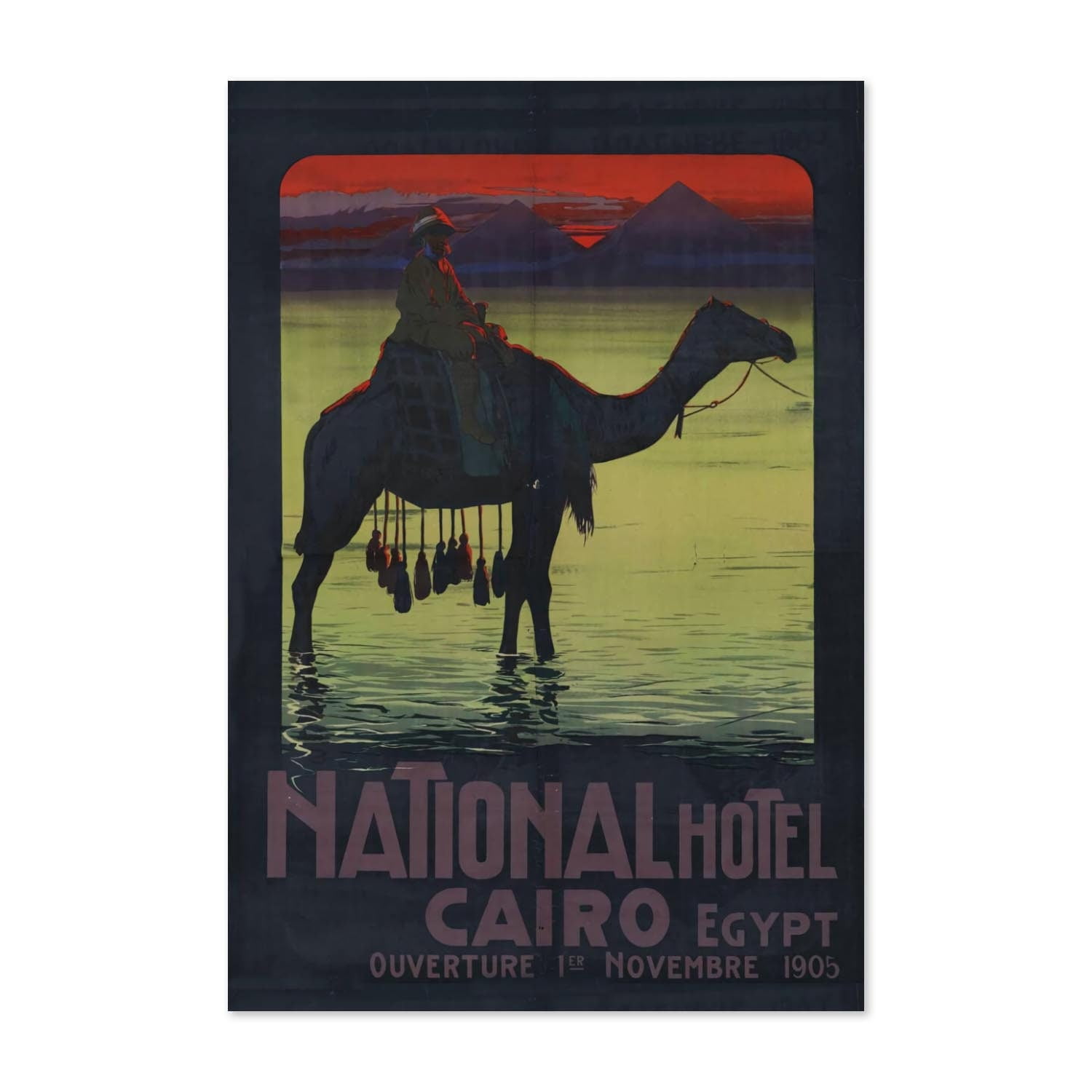 1900S National Hotel Cairo Egypt Pyramids Vintage Style Travel Poster ...