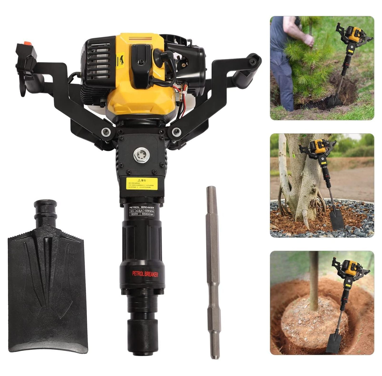 1900W Portable Excavator Garden Tree Digger, 33CC 2-Stroke Gas Powered ...