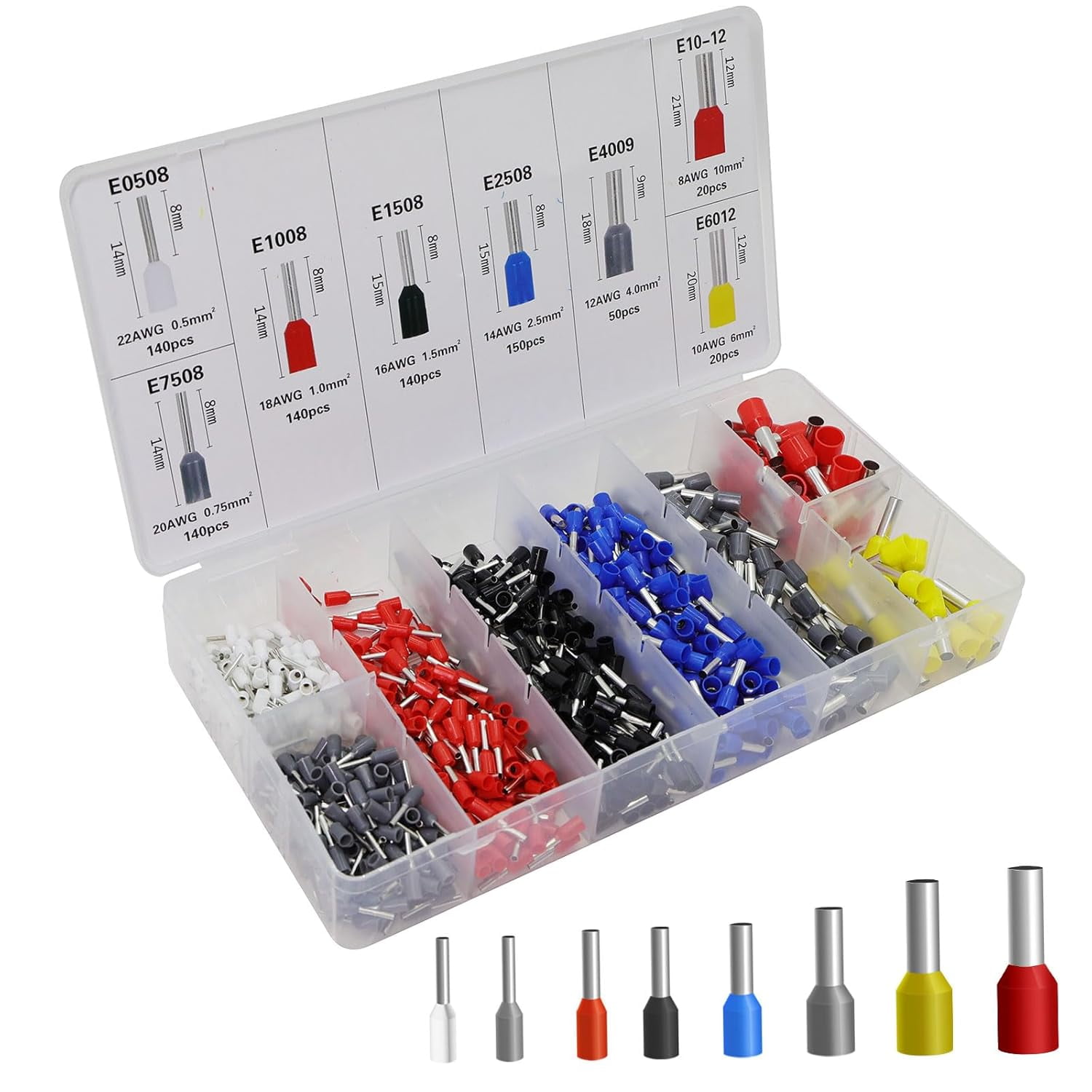 1900pcs Wire Ferrules Terminals Kit, AWG 22-10 Terminal Connector Wire ...
