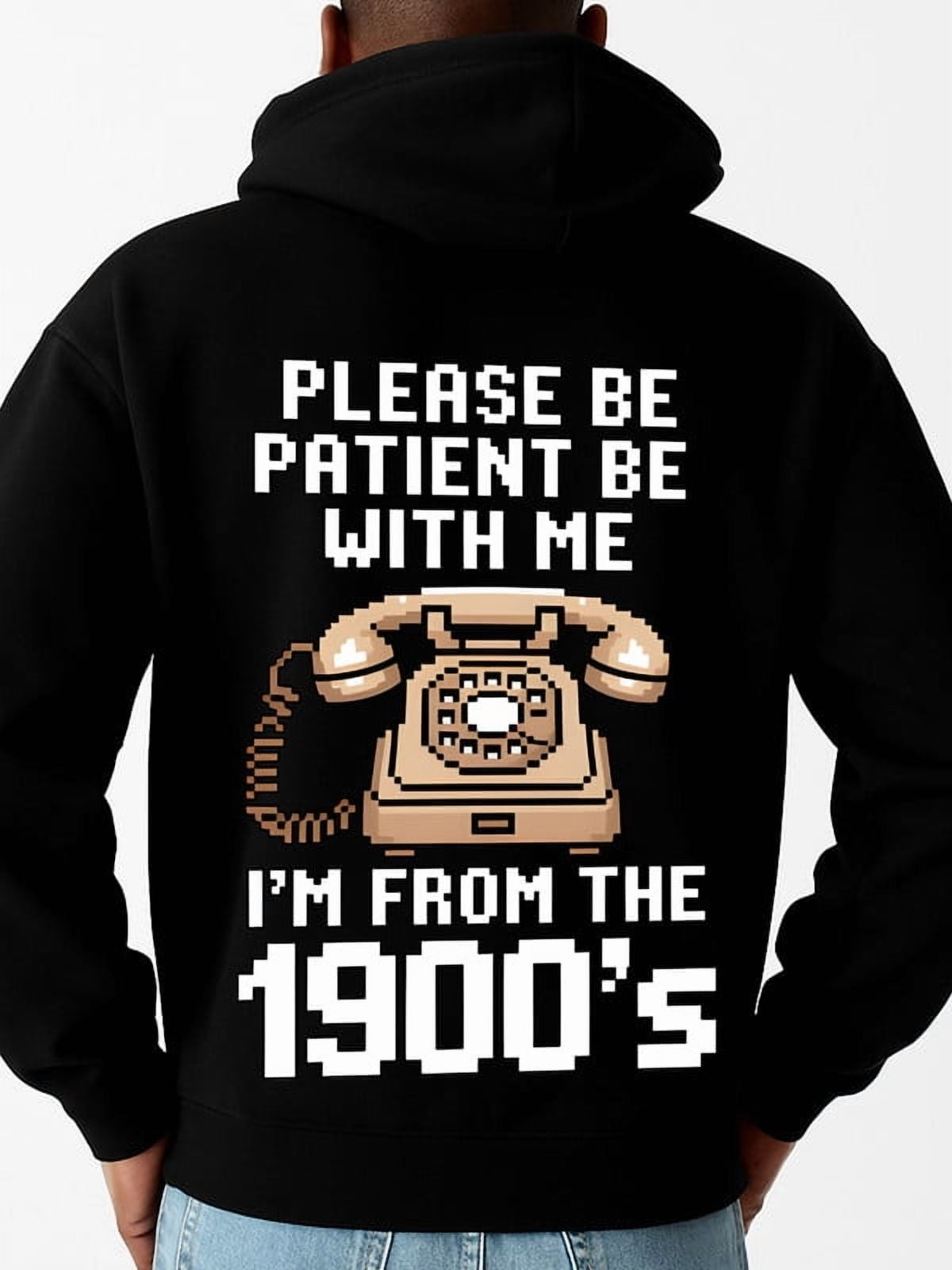 1900s Phone graphic hoodies men machine washable black Spring Summer ...