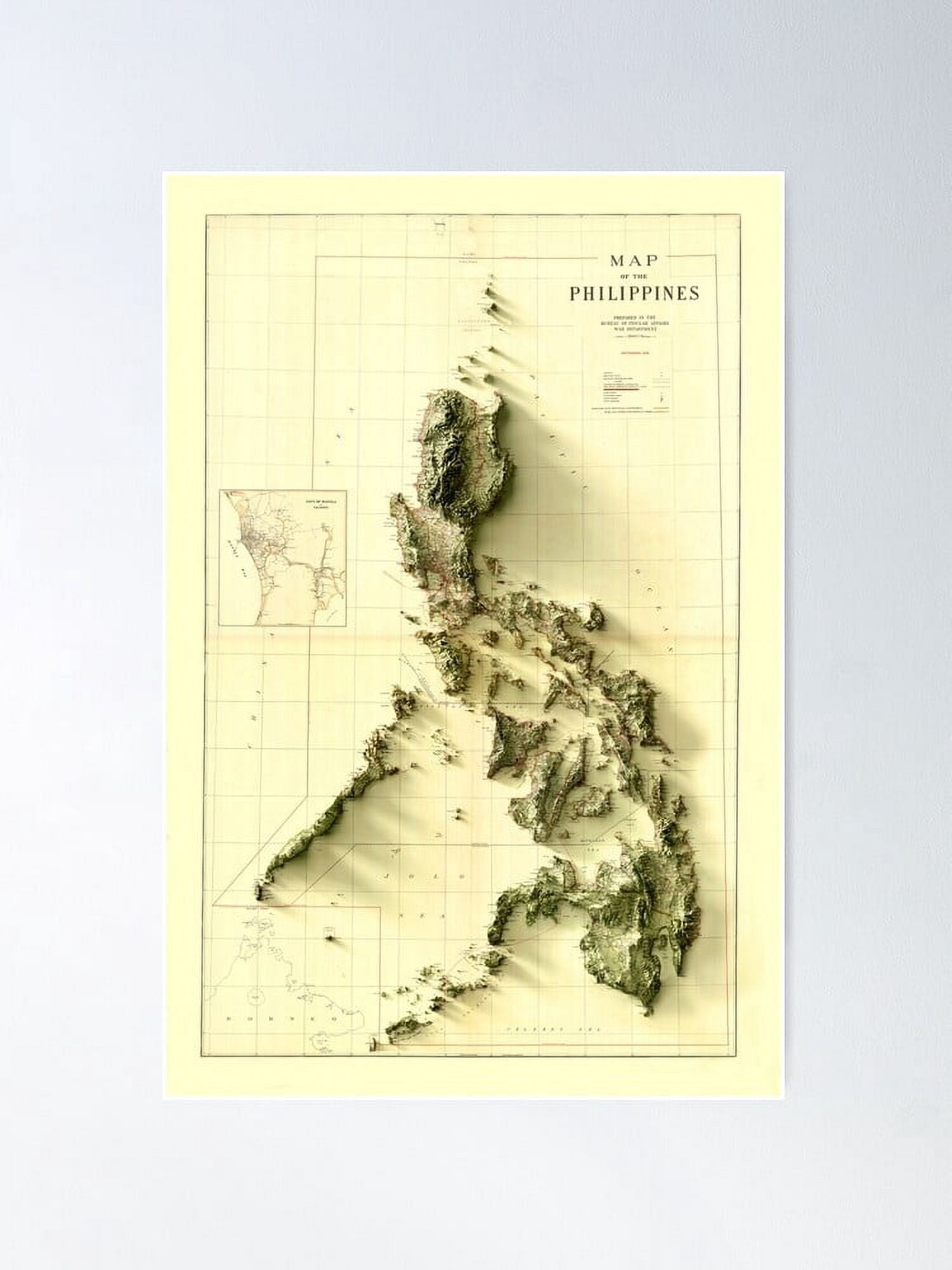 1902 Philippines Relief Map digitally-rendered Poster - Walmart.com
