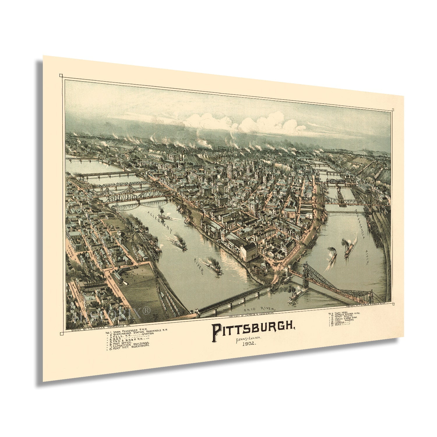 1902 Pittsburgh Pennsylvania Map Poster - Vintage Pittsburgh Map Art ...