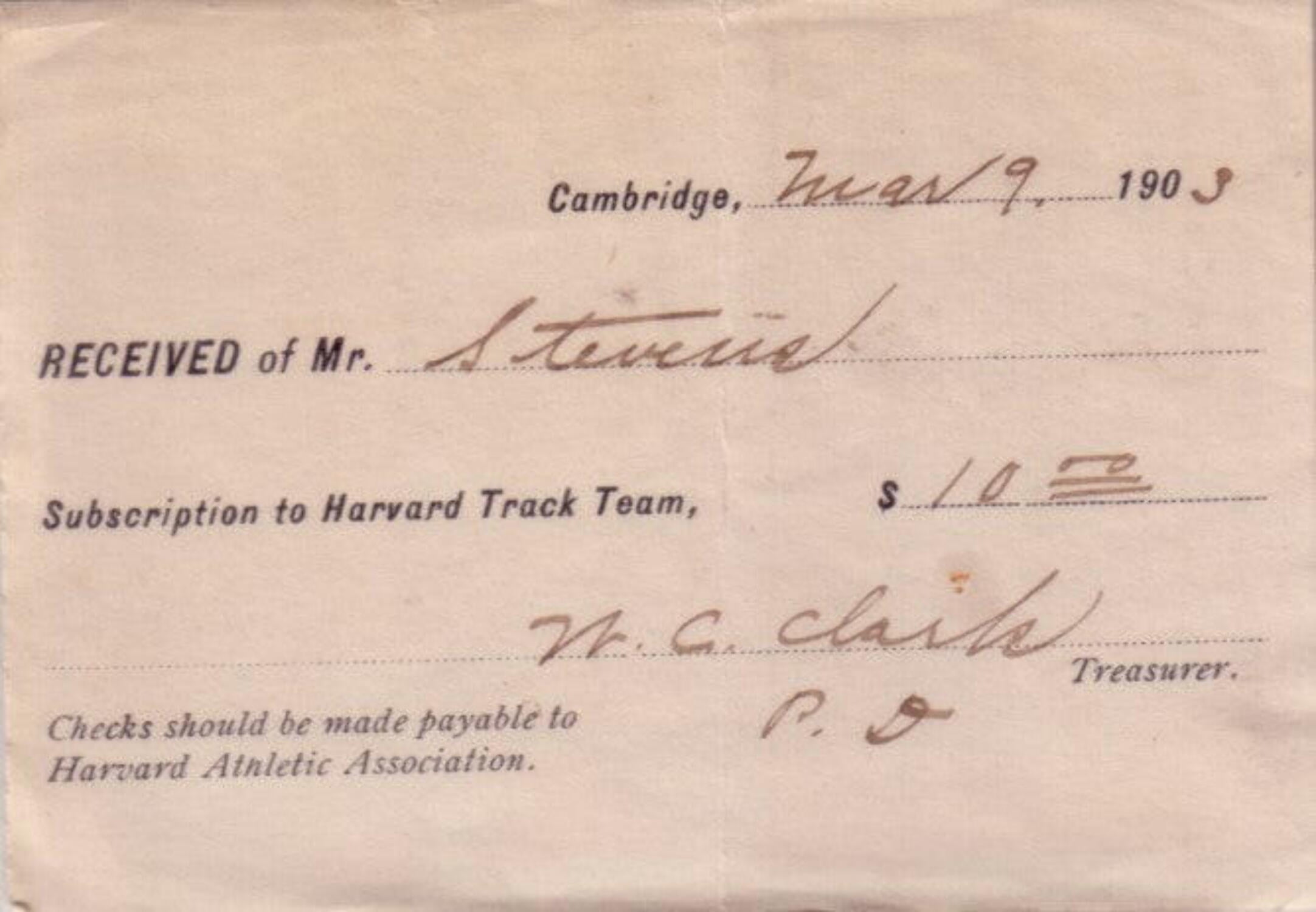 1903 Harvard Track and Field Team ticket receipt - Walmart.com