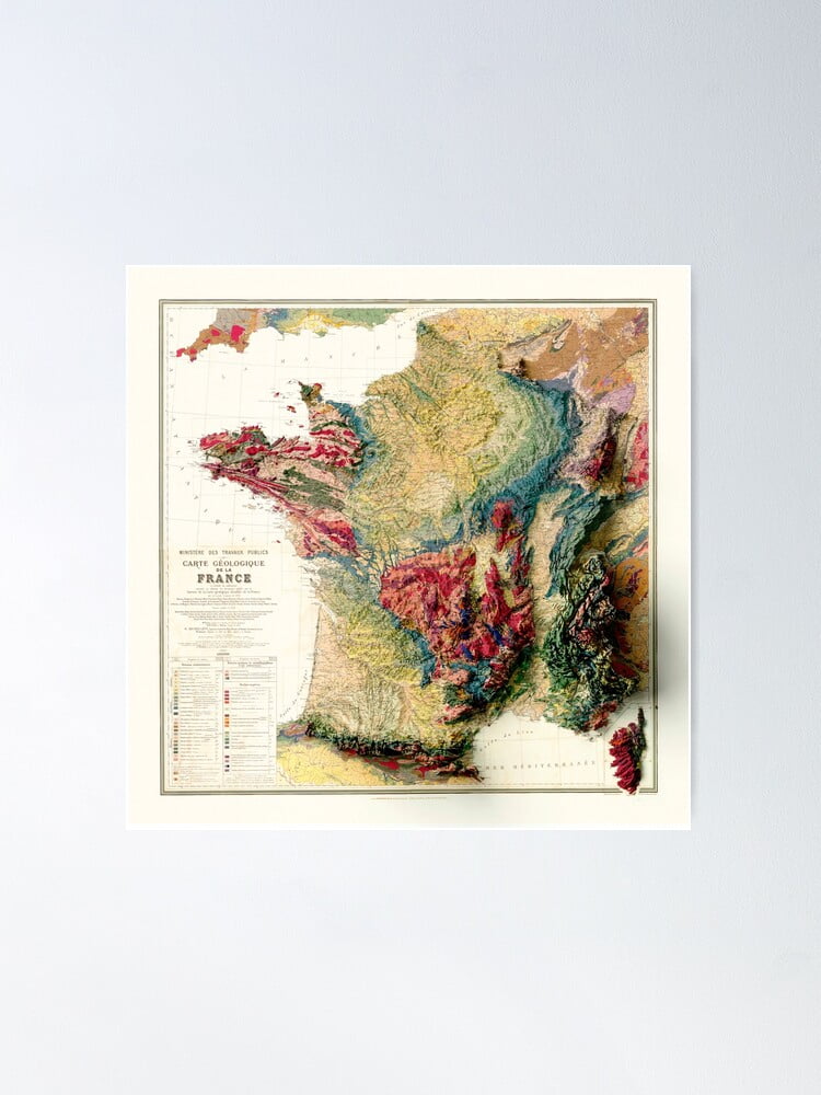 1905 France Relief Map 3D digitally-rendered Poster - Walmart.com
