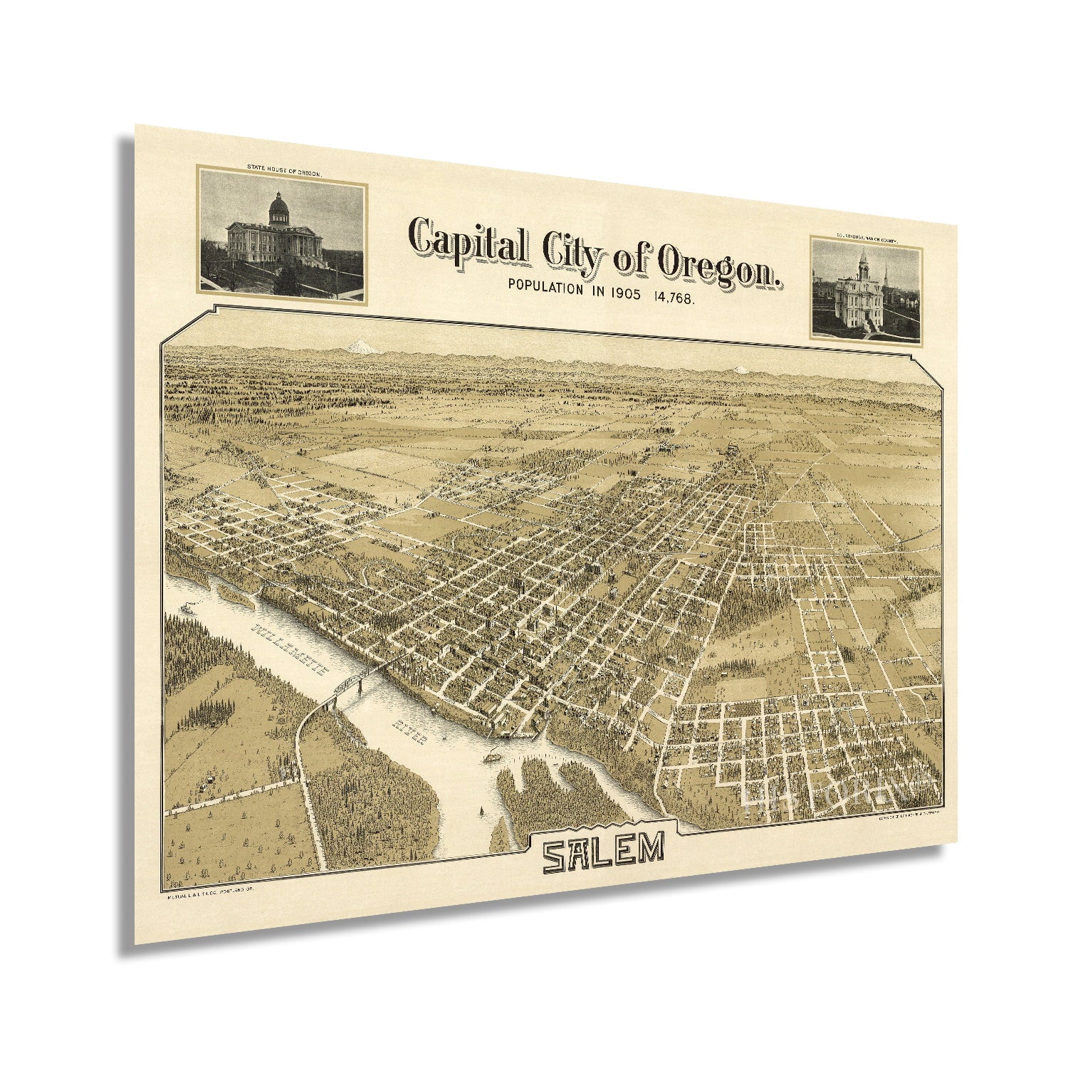1905 Map of Salem Oregon - Vintage Map Salem Oregon Wall Art - Salem ...