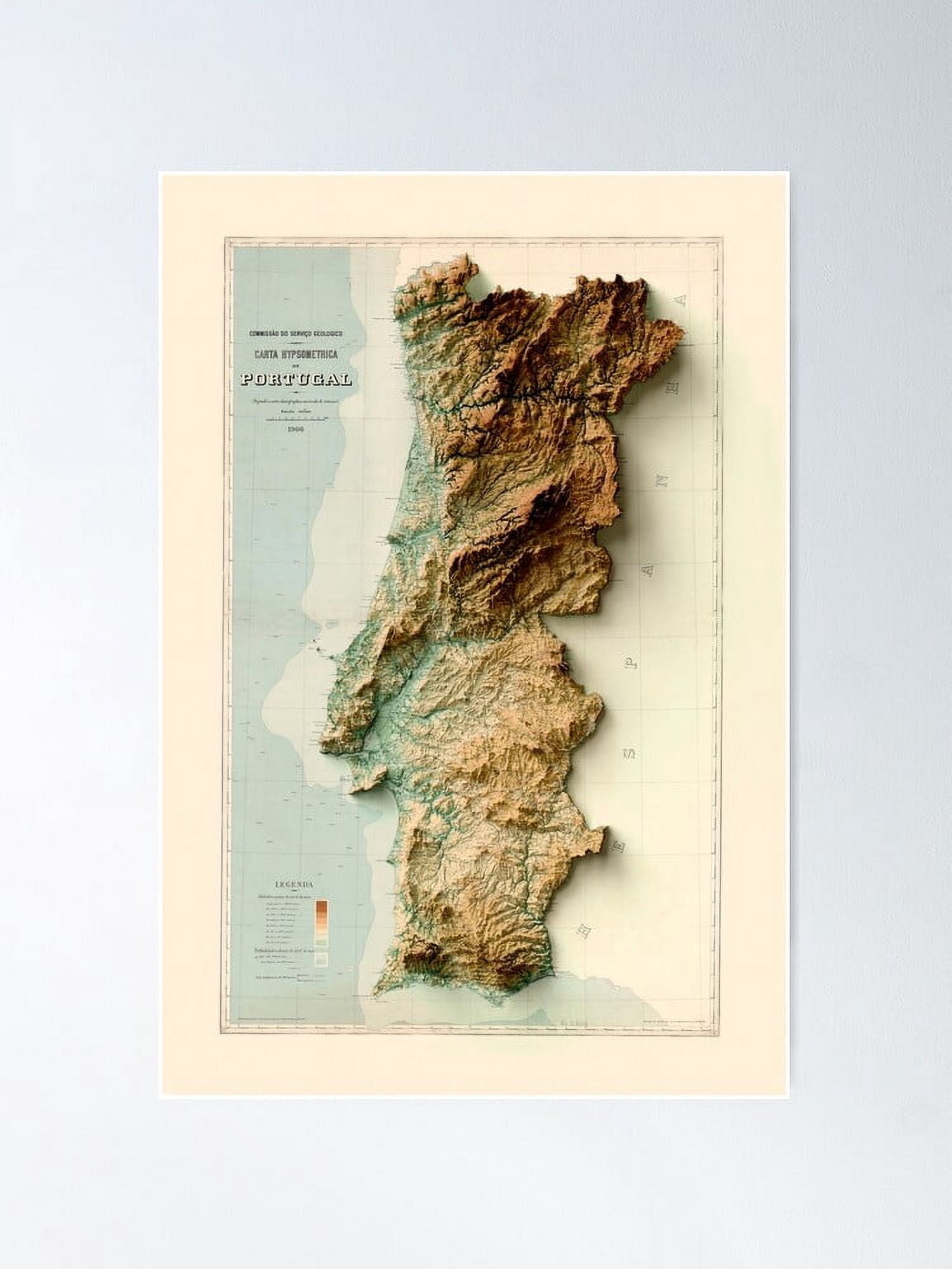 1906 Portugal Relief Map 3D digitally-rendered Poster - Walmart.com