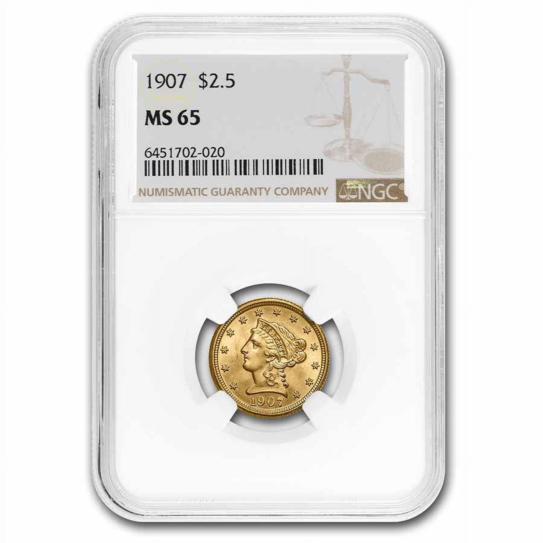 1907 $2.50 Liberty Gold Quarter Eagle MS-65 NGC - Walmart.com