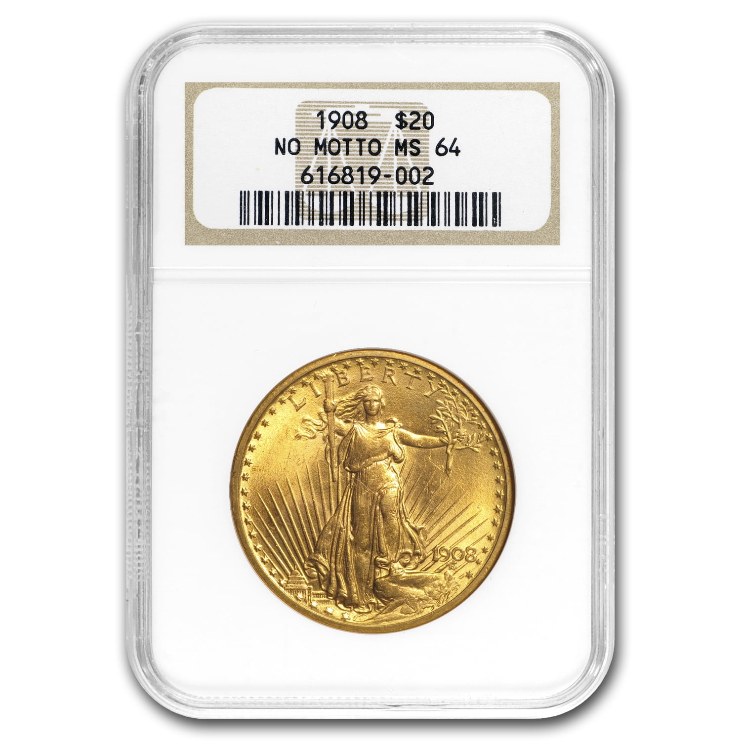 1908 $20 St Gaudens Gold Double Eagle No Motto MS-64 NGC - Walmart.com