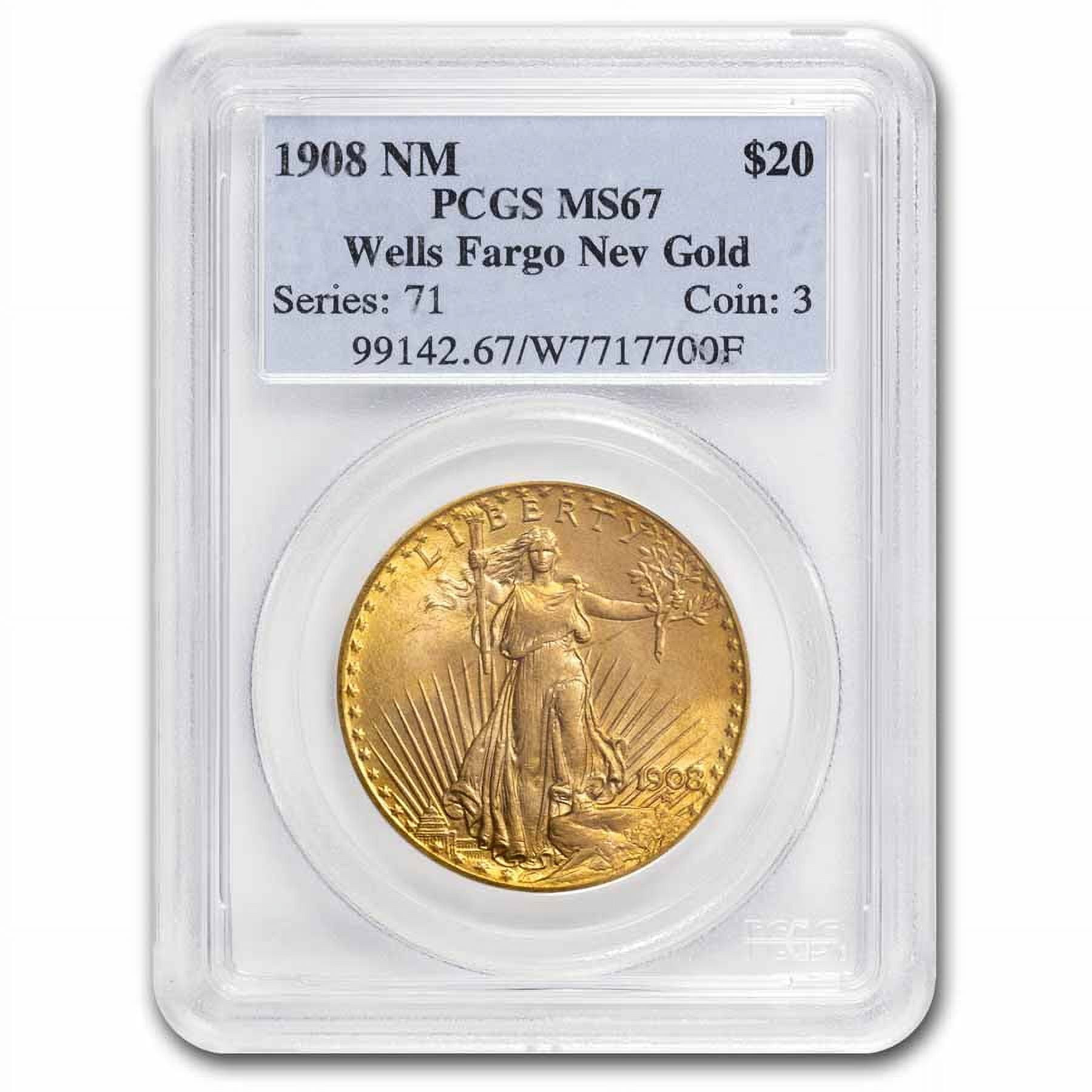 1908 $20 St Gaudens Gold No Motto MS-67 PCGS (Wells Fargo) - Walmart.com