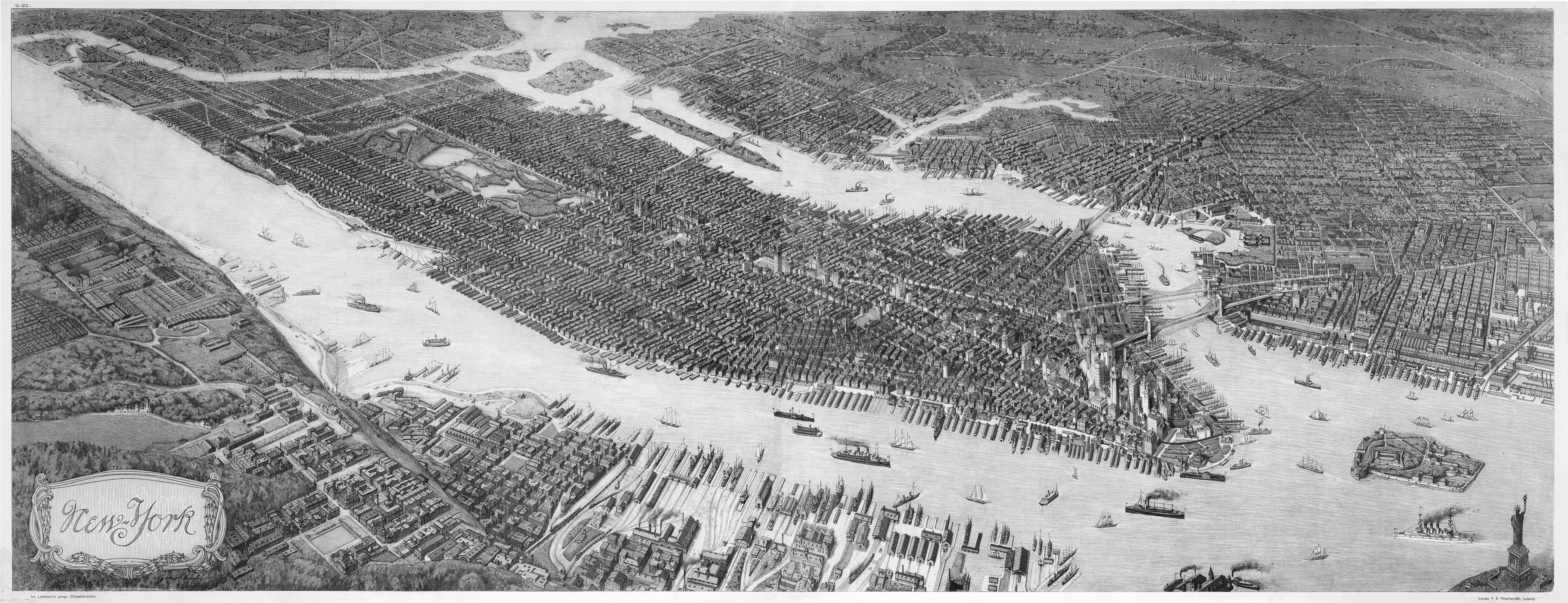 1908 New York | A Rare Bird's Eye View | Fabric Adhesive Wall Mural ...