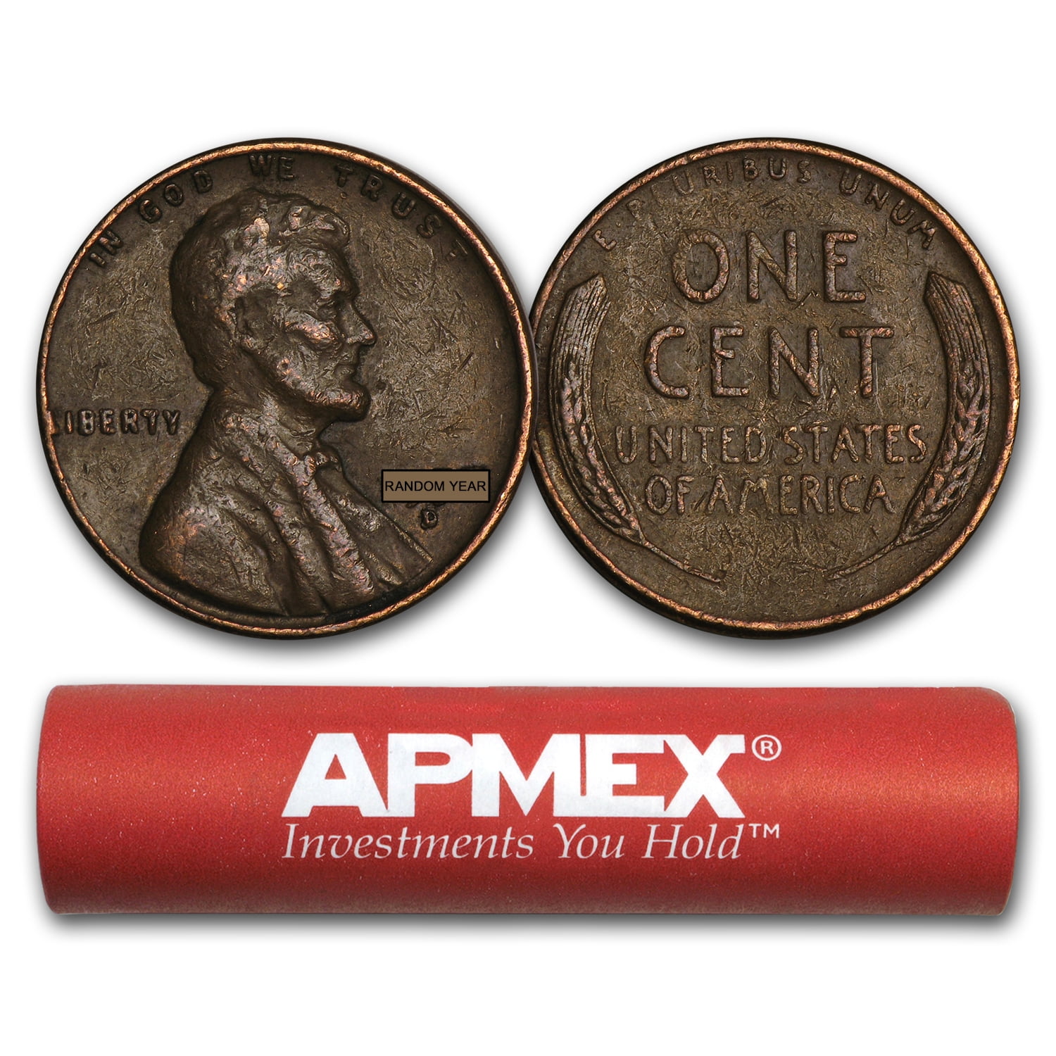 U.S. Mint Wheat Cent Roll, 50 Coins, 1909-1958, Avg Circulated, Copper ...