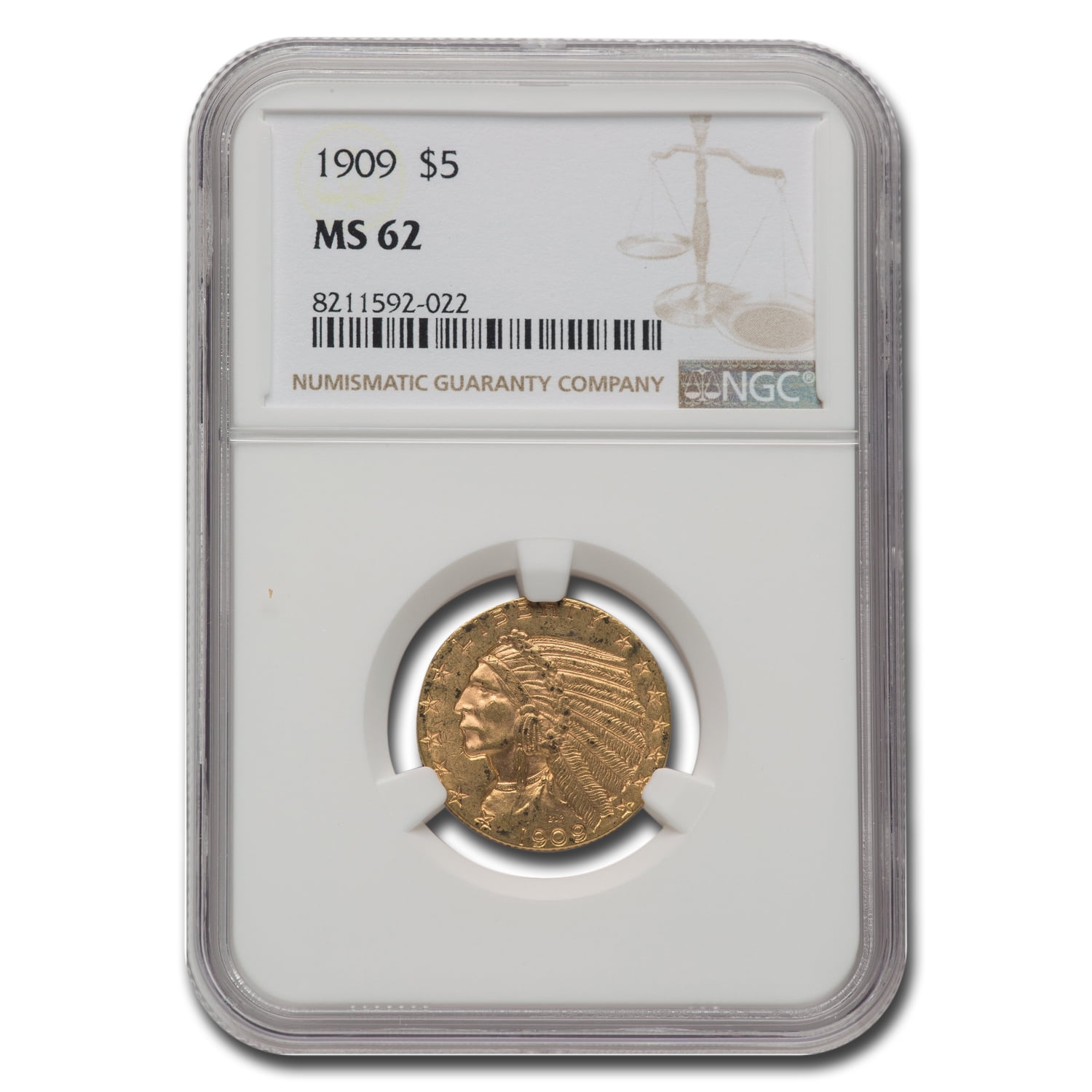 1909 $5 Indian Gold Half Eagle MS-62 NGC - Walmart.com